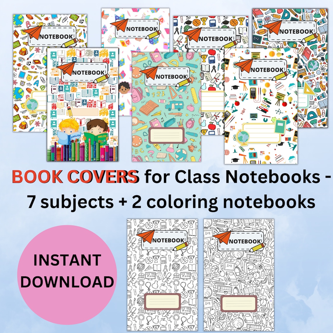 Printable Book Cover, Kids Coloring Book Cover, Back to School, 9 ...