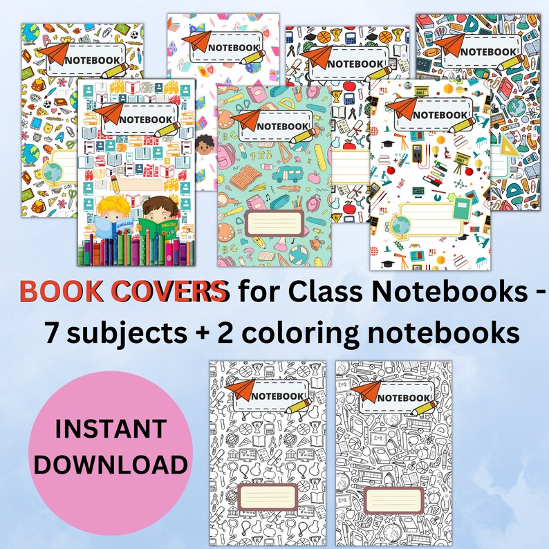 Printable Book Cover, Kids Coloring Book Cover, Back to School, 9 ...