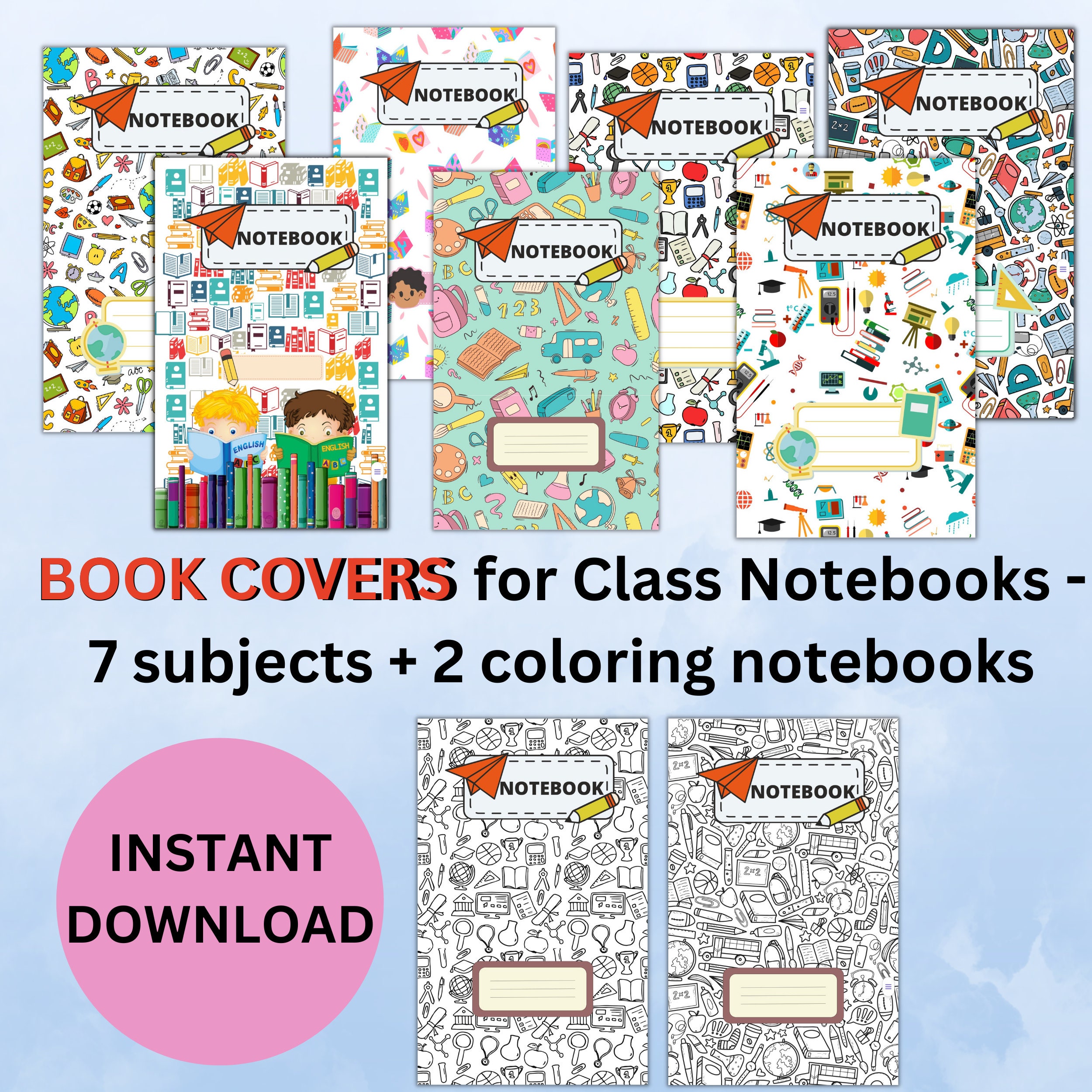 Printable Book Cover, Kids Coloring Book Cover, Back to School, 9 ...