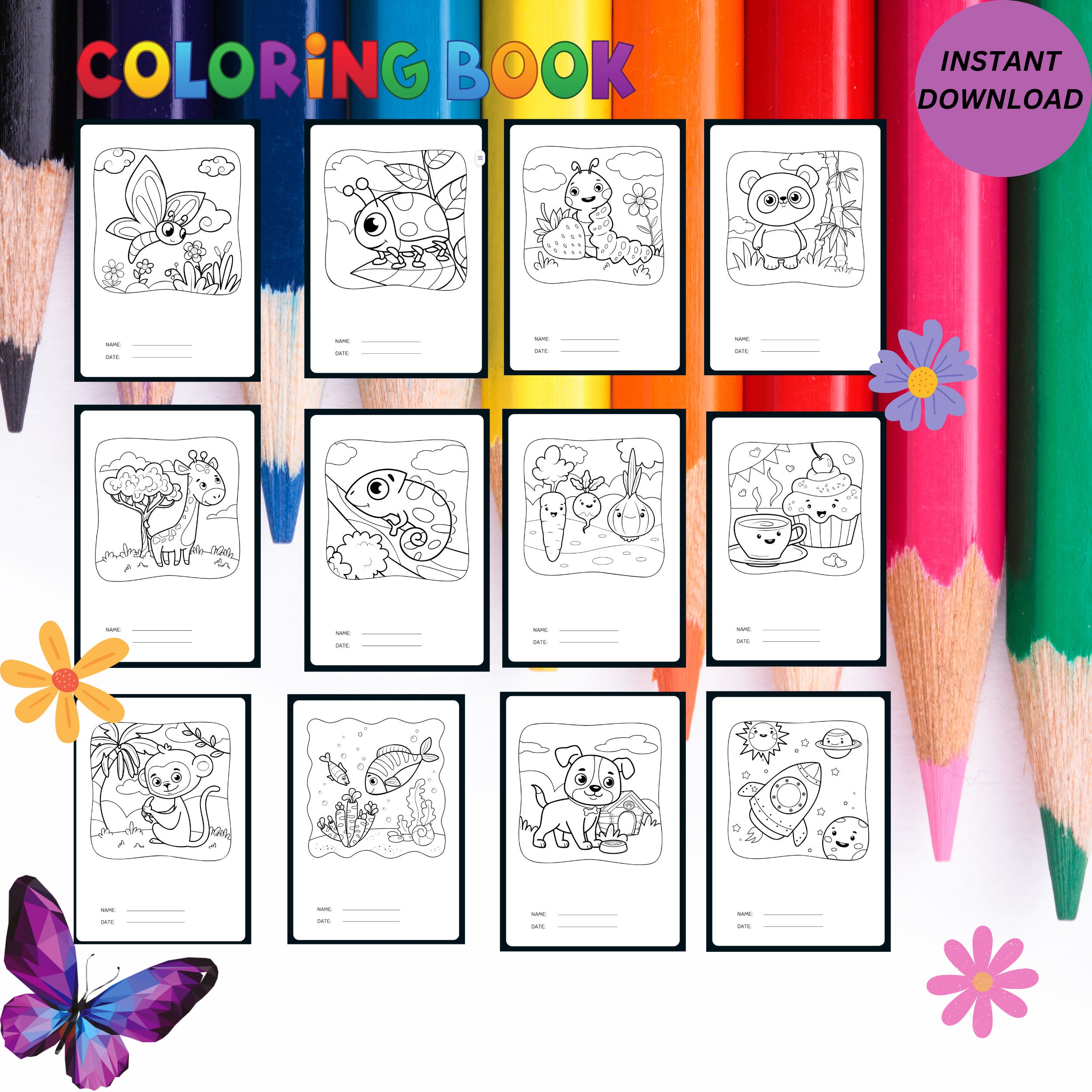 Printable Coloring Pages Set of 25, Coloring Book for Kids, School ...