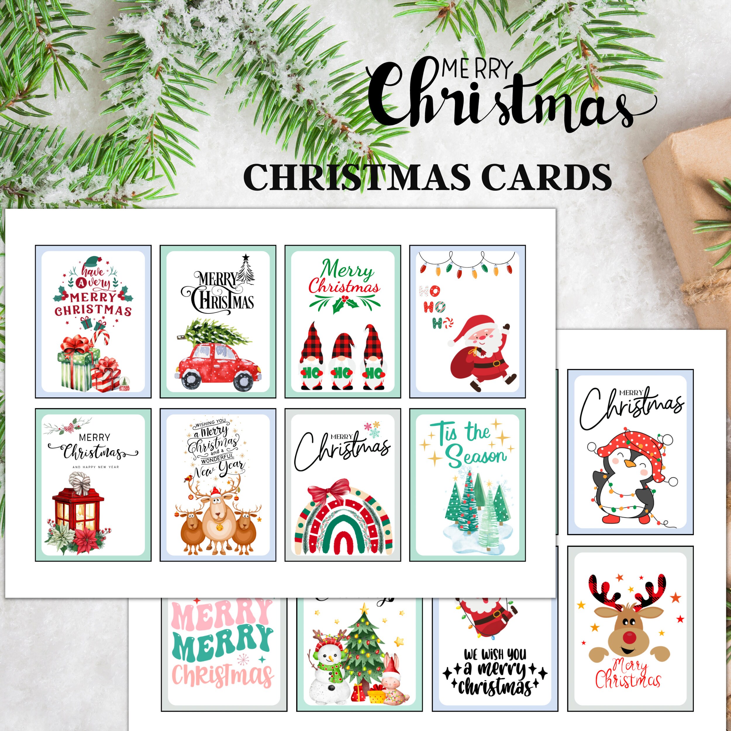 Christmas Card Bundle, Printable Merry Christmas Cards, Greeting Cards ...