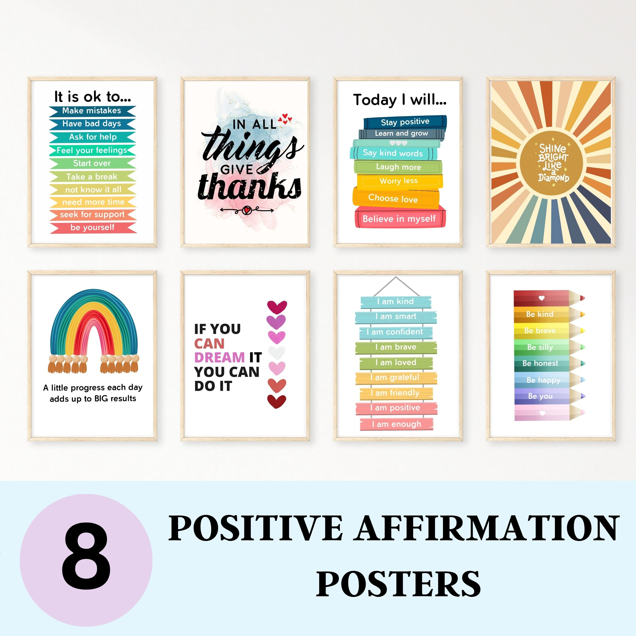 Calming Corner Poster Set of 8, Positive Affirmation, Classroom Wall ...