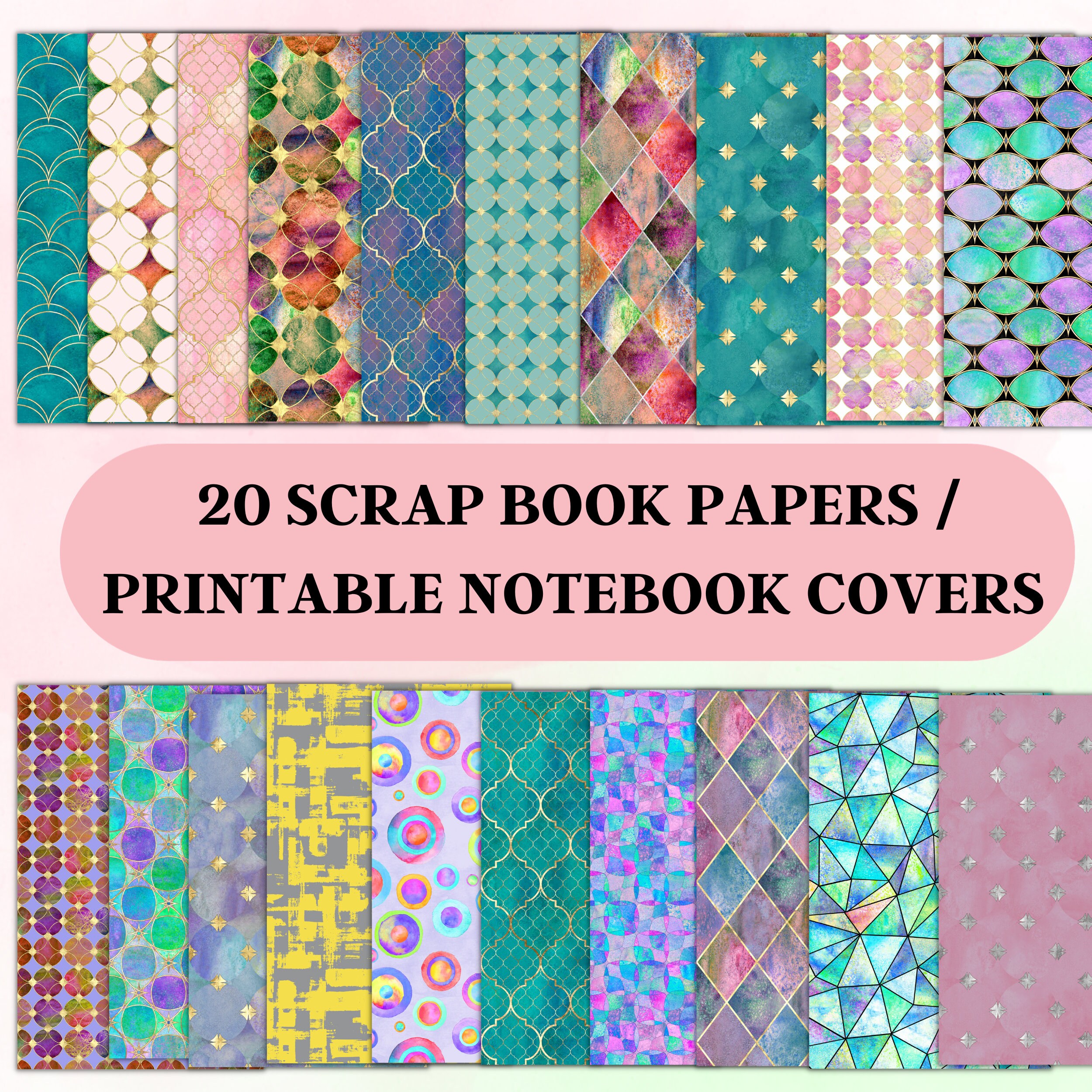 Digital Paper Pattern, 20 Paper Pattern, Printable Book Cover ...