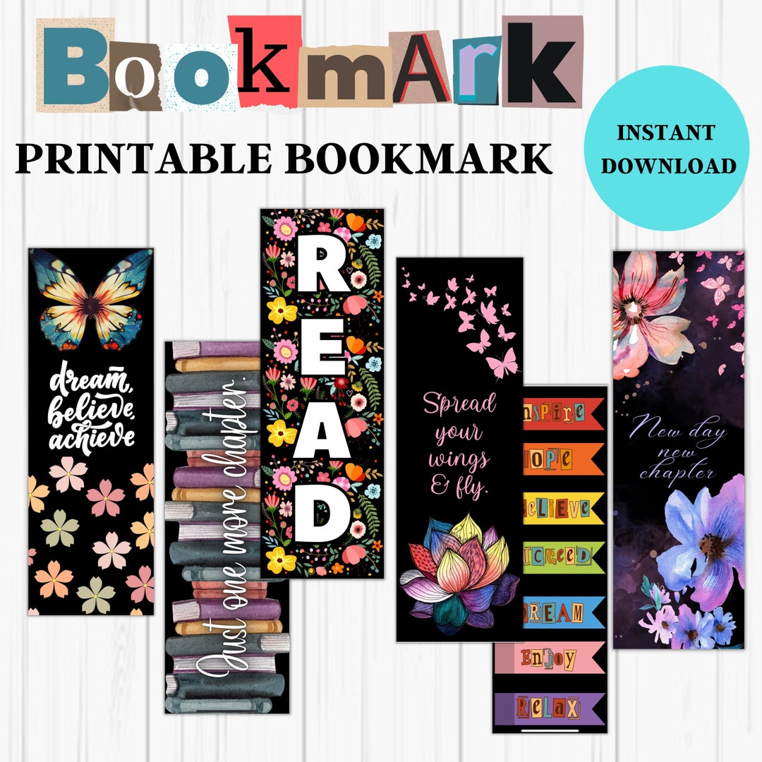 Printable Bookmarks Set of 6, Colorful Bookmarks, Positive Quote ...