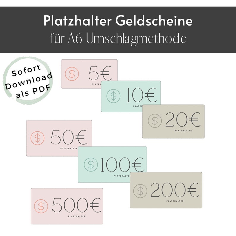 Platzhalter für Geldscheine Geld Spielgeld PDF für Budget Planer Binder ...
