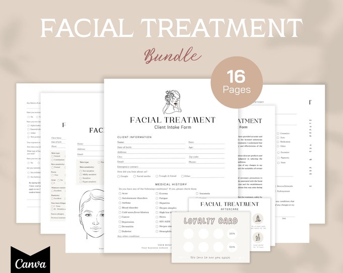 Skin Analysis Form, Facial Treatment Form Bundle, Printable Skincare ...
