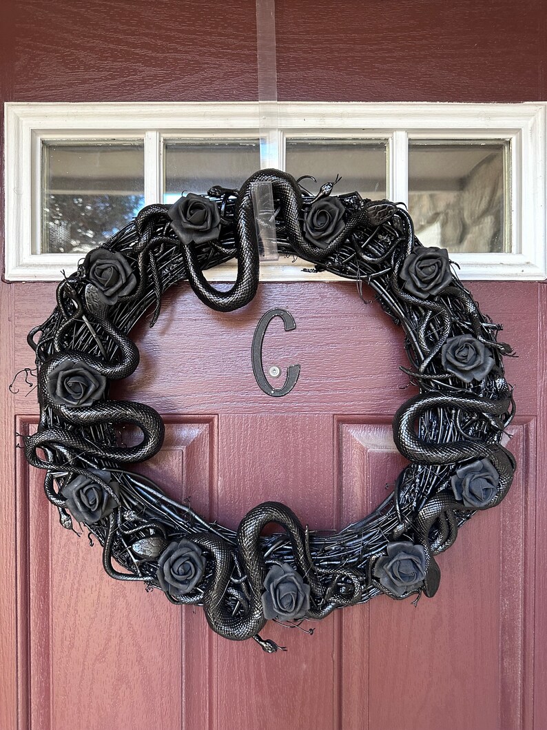 Black 18" Snake Wreath With Roses, Wriggling Serpents Punk Rock ...