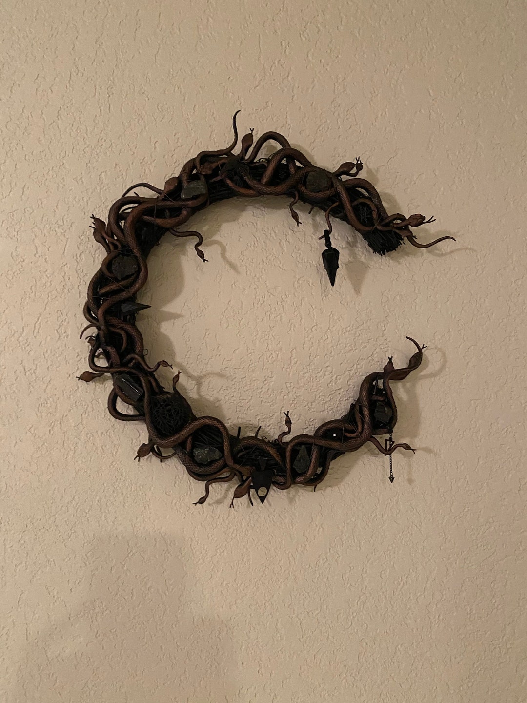 Charmed Spanish Copper & Black Snake Crescent Moon Wreath With Writing ...