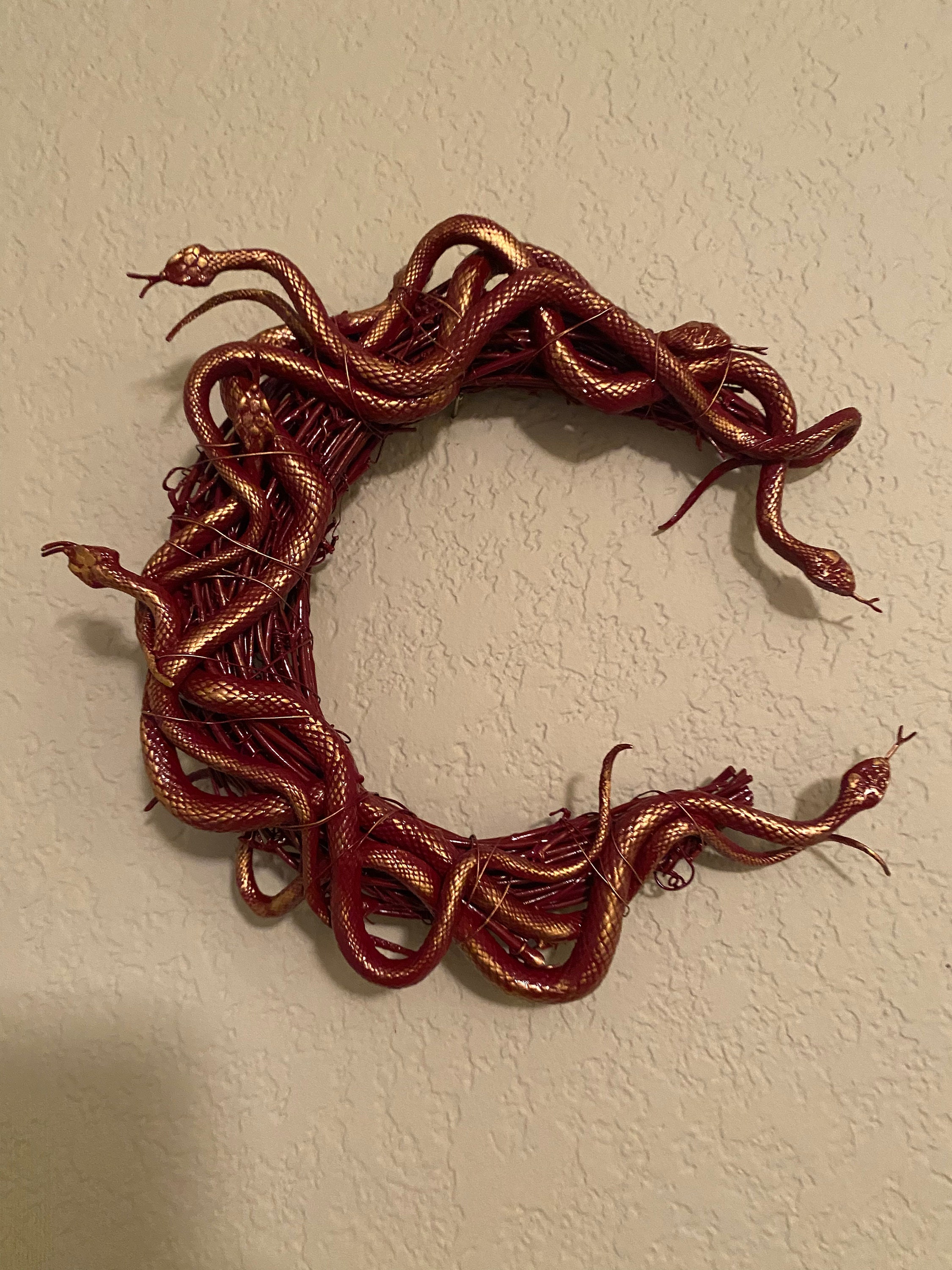 Gold & Red Snake Crescent Moon Wreath With Writing Serpents, Goth Style ...