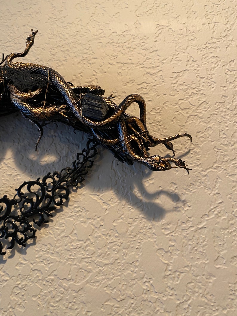 Charmed Gold & Black Snake Crescent Moon Wreath With Writing Serpents ...