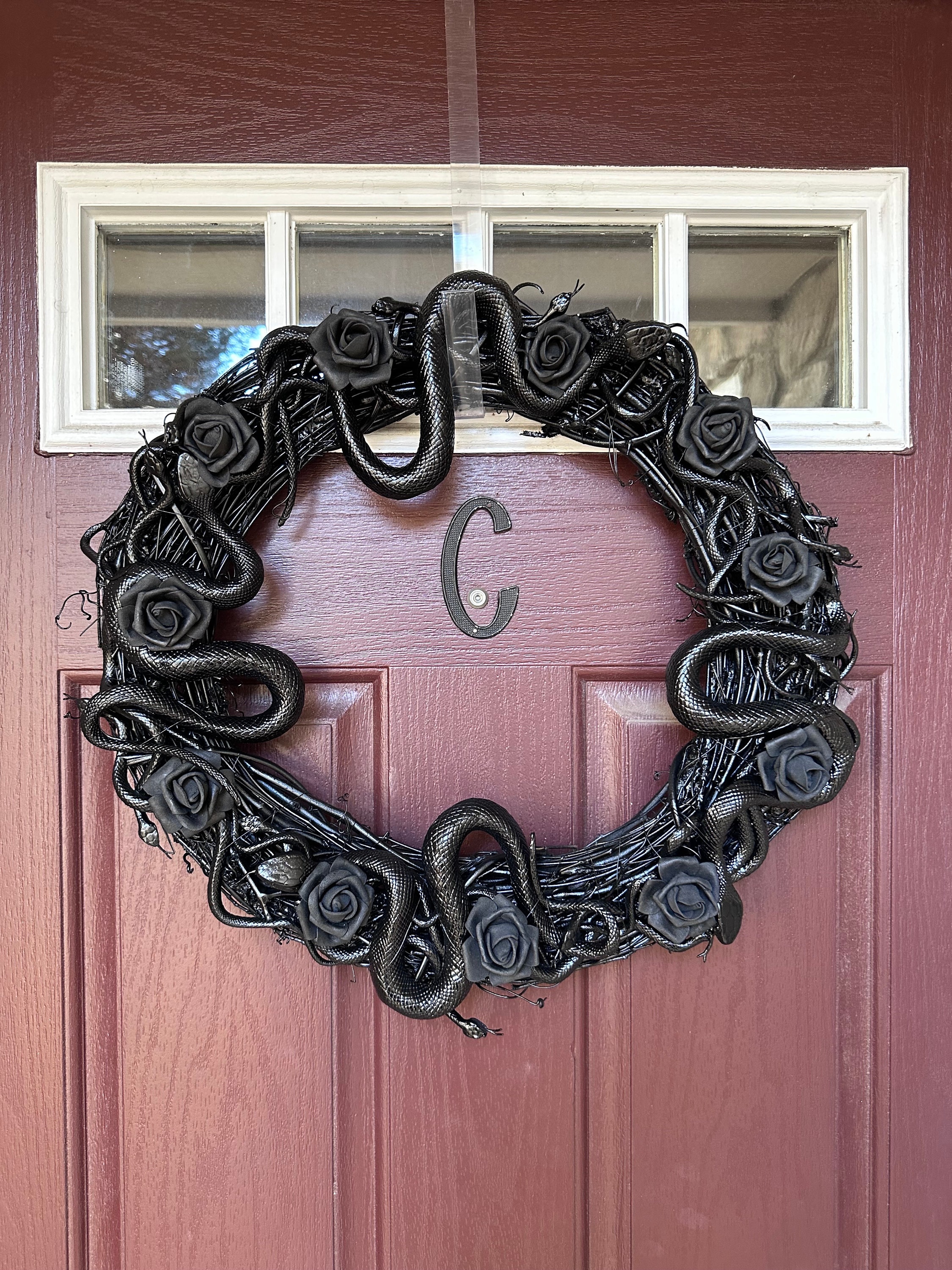 Black 18" Snake Wreath With Roses, Wriggling Serpents Punk Rock ...