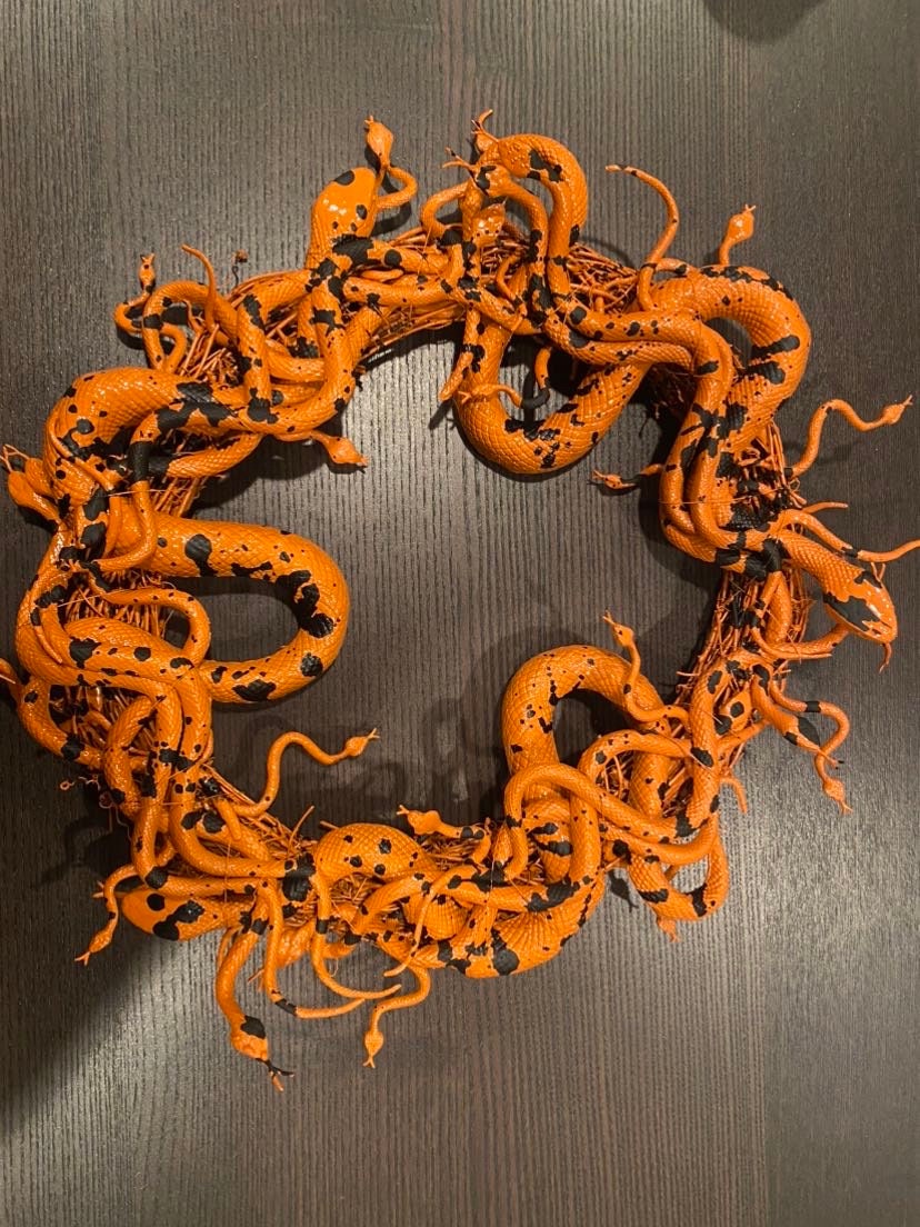 Orange & Black Handmade Artisan writhing Snake Wreath Splatter Medusa ...