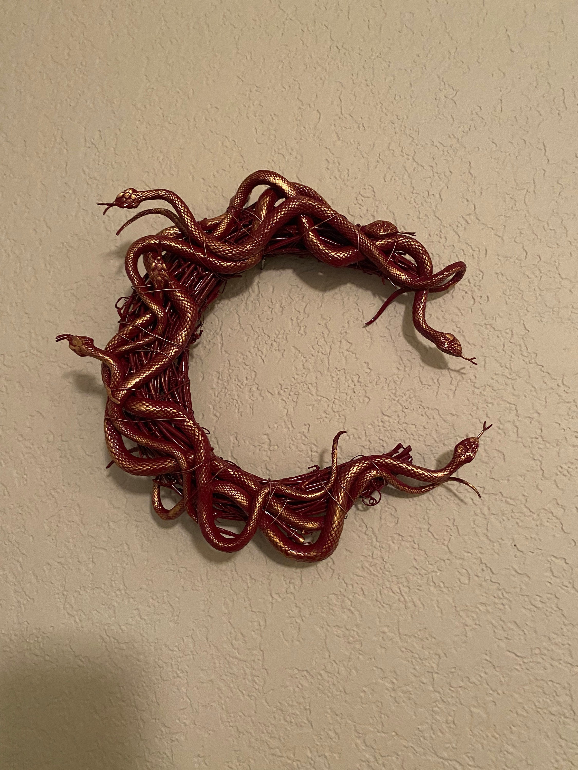 Gold & Red Snake Crescent Moon Wreath With Writing Serpents, Goth Style ...