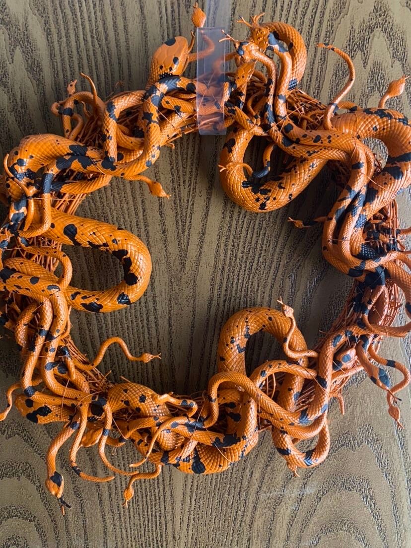 Orange & Black Handmade Artisan writhing Snake Wreath Splatter Medusa ...