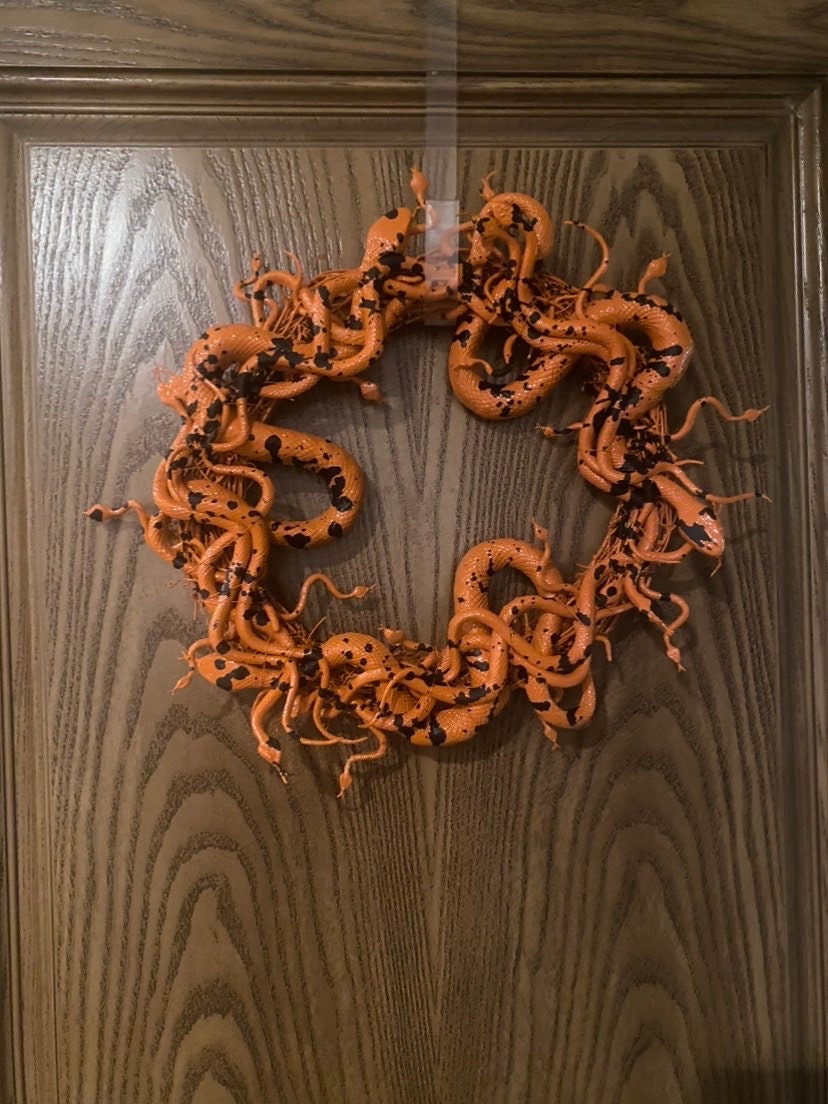 Orange & Black Handmade Artisan writhing Snake Wreath Splatter Medusa ...