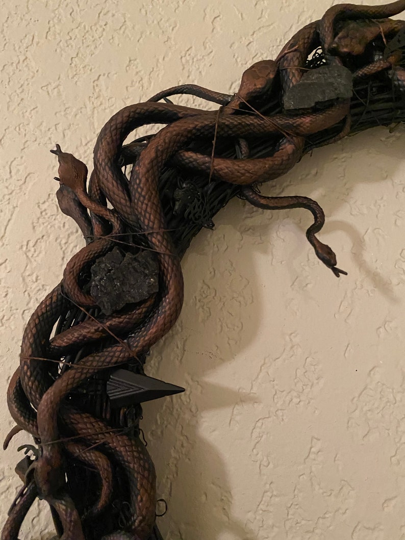 Charmed Spanish Copper & Black Snake Crescent Moon Wreath With Writing ...