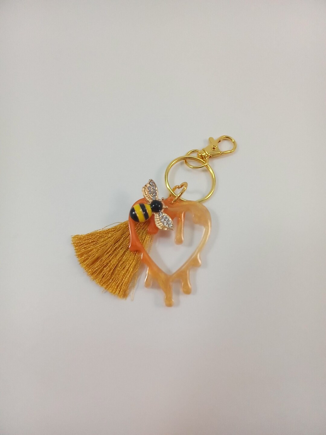 Heart Drip Keychain With Honey Bee for Rave Gold Keyring Accessory for ...