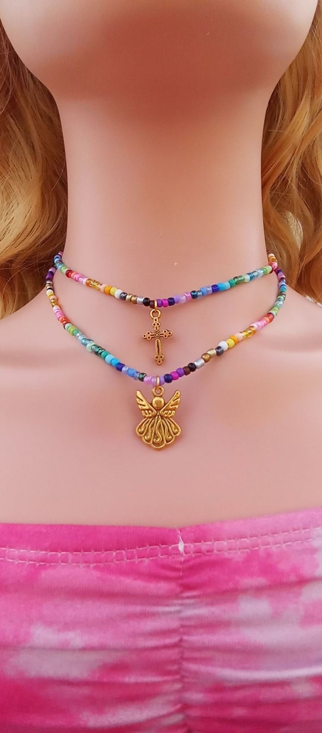 Angle and Cross Layer Charm Necklace, Costume Jewelry Gift for Her ...