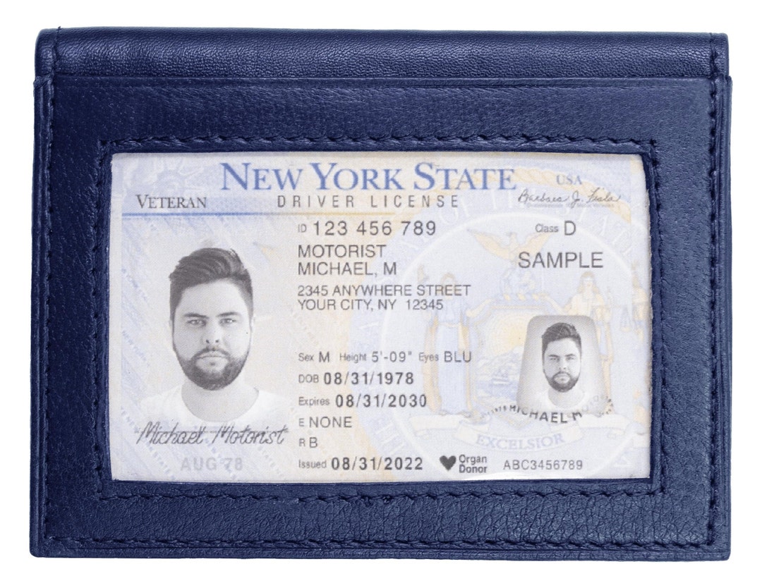 Genuine Leather Mini Blue Color Wallet ID Window Credit Card Case ...