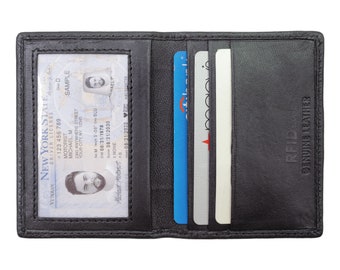 Minimalist Leather Wallet With Id Window, Personalized Bifold Card ...