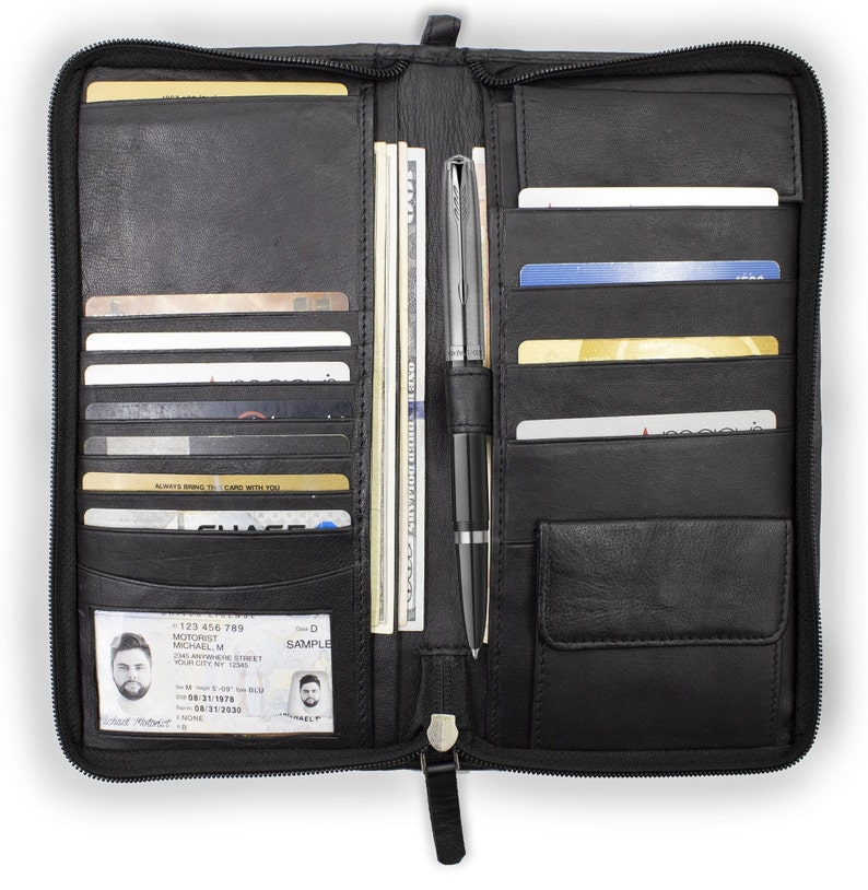 Cowhide Leather Checkbook Cover Credit Card Slots and Pen Holder Travel ...