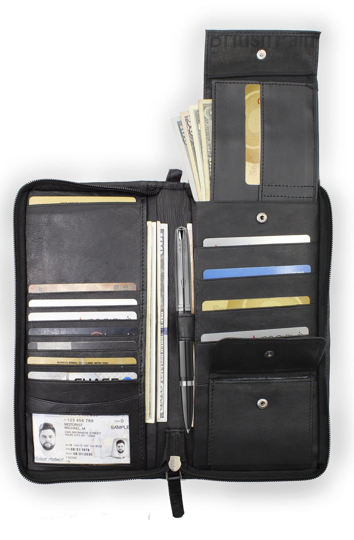 Cowhide Leather Checkbook Cover Credit Card Slots and Pen Holder Travel ...