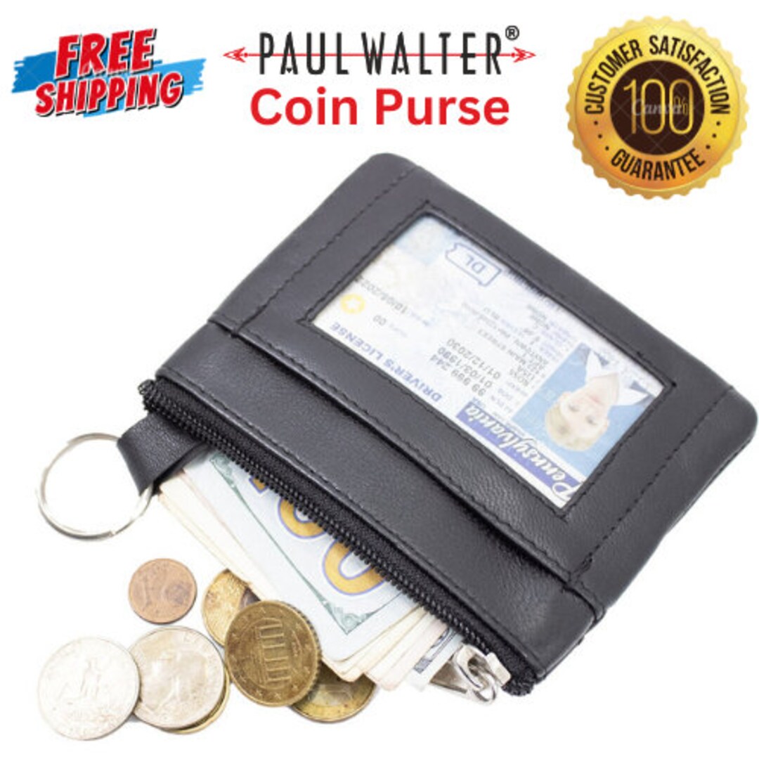 Black Genuine Leather Coin Purse Attach Key Ring ID Holder,key Pouch ...