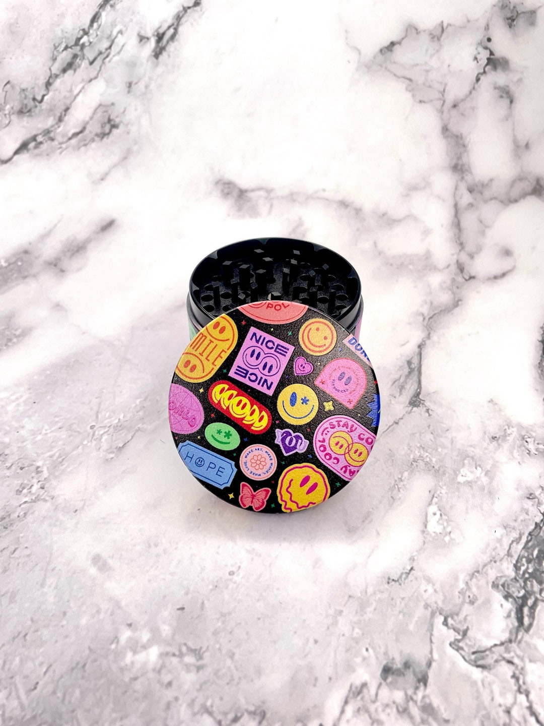 Smiley Midnight Herb Tobacco Large Grinder 4 Layer - Etsy