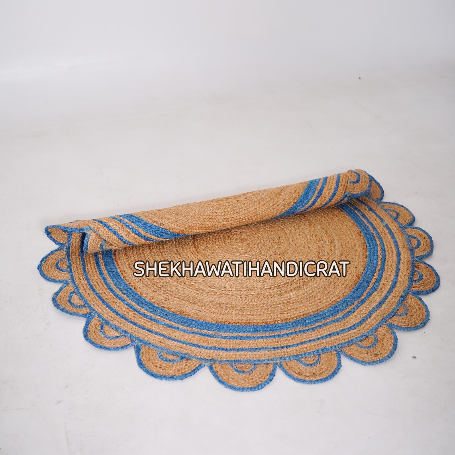 Scalloped Jute Rug Natural Round Jute Rug, Wavy Jute Round Rug, Boho ...