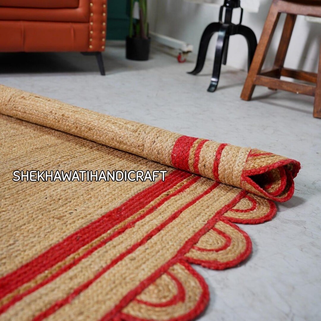 Natural Scalloped Jute Rug, Scallop Pattern Rug, Natural Jute Rug ...