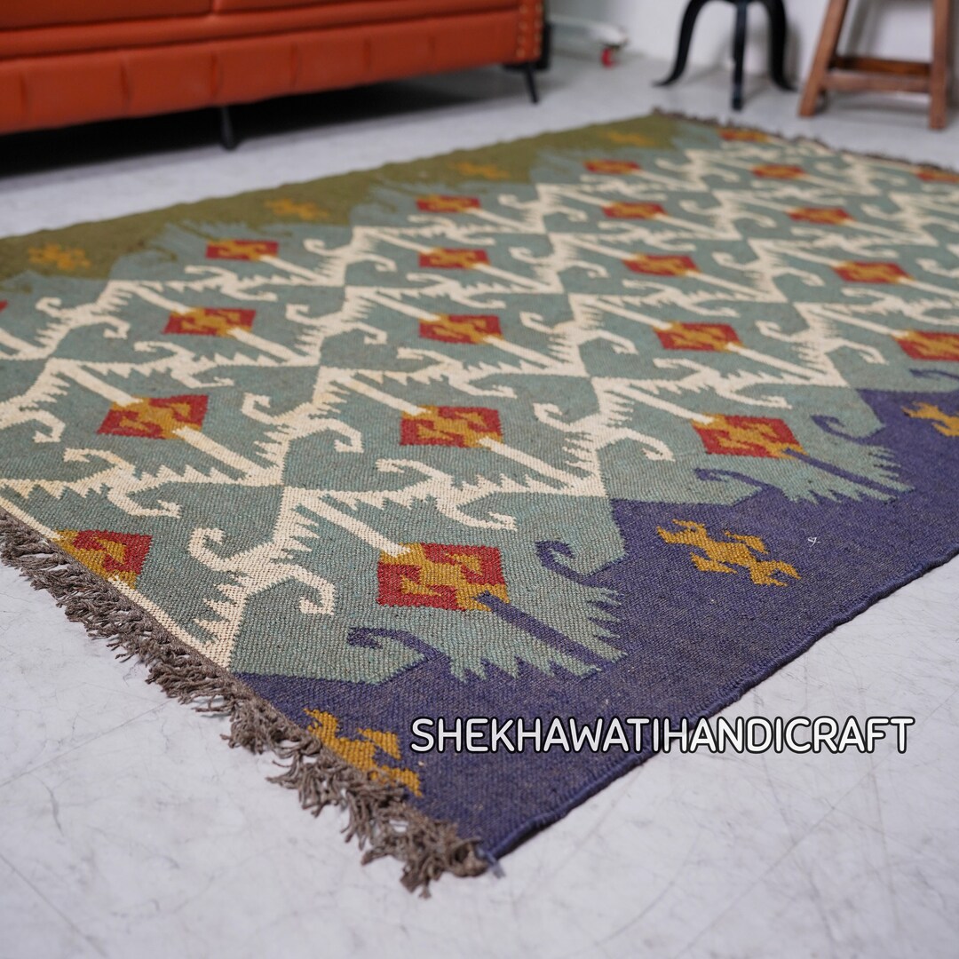 Southwestern Navajo Wool Jute Area Rug, Vintage Turkish Kilim Carpet ...