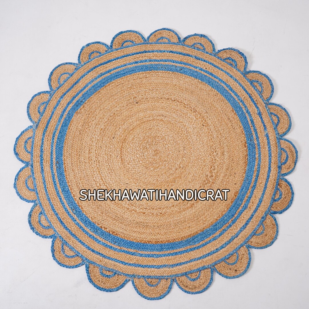 Scalloped Jute Rug Natural Round Jute Rug, Wavy Jute Round Rug, Boho ...