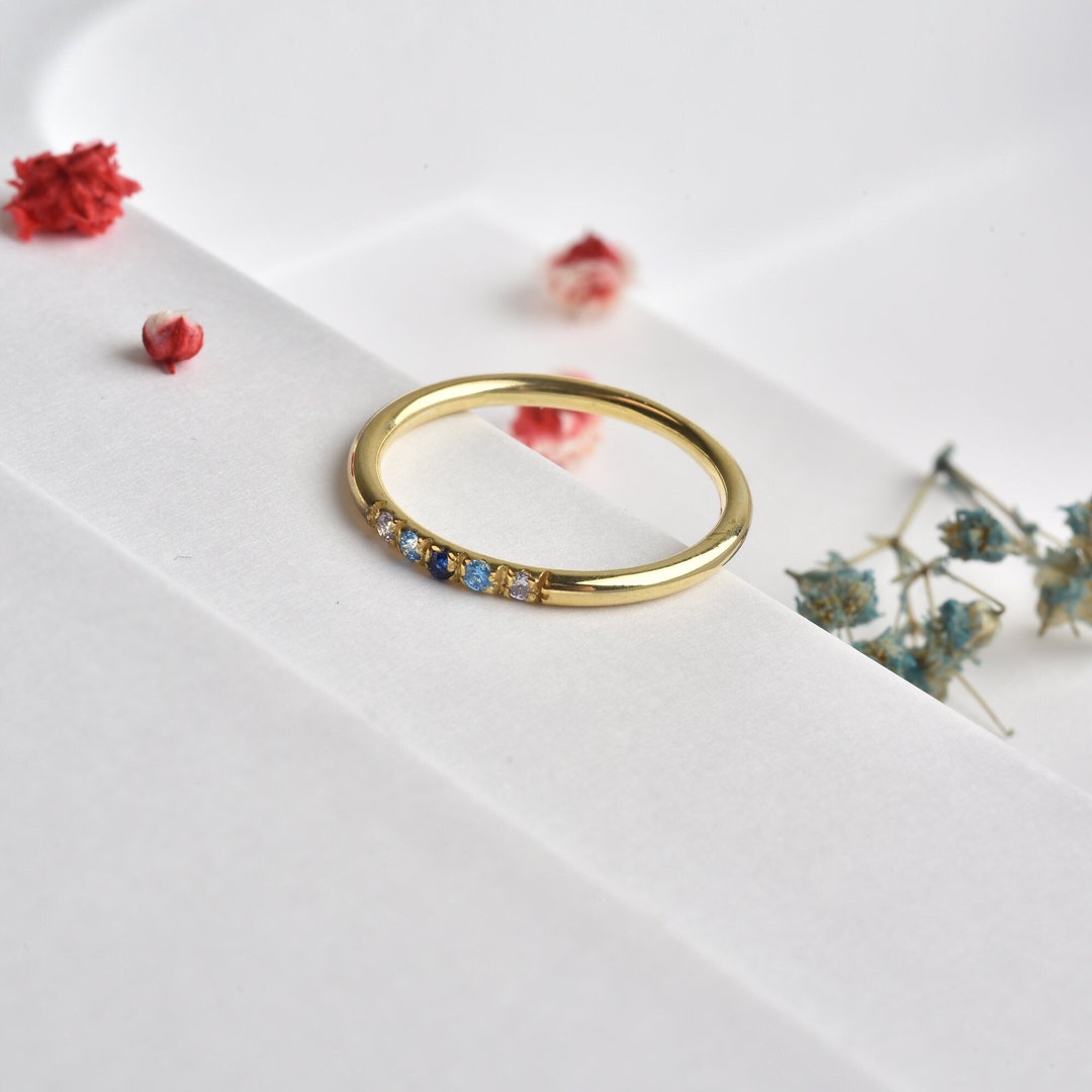 Tiny Stackable Family Birthstone Ring for Mother's Day, Gemnstone ...