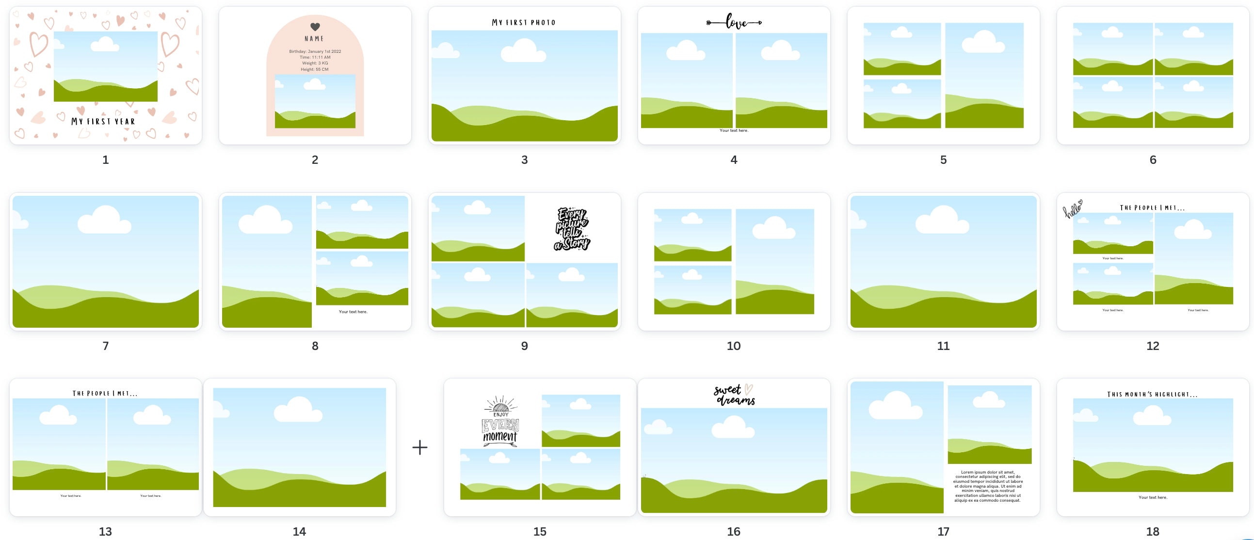 Digital Photo Album Template - My First Year - Fully Editable in Canva ...