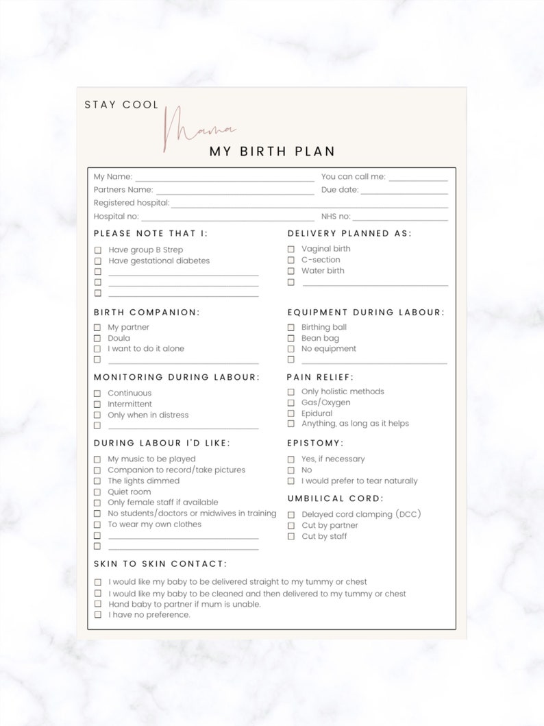 UK NHS Birth Plan & Hospital Bag Checklist Neutral - Etsy