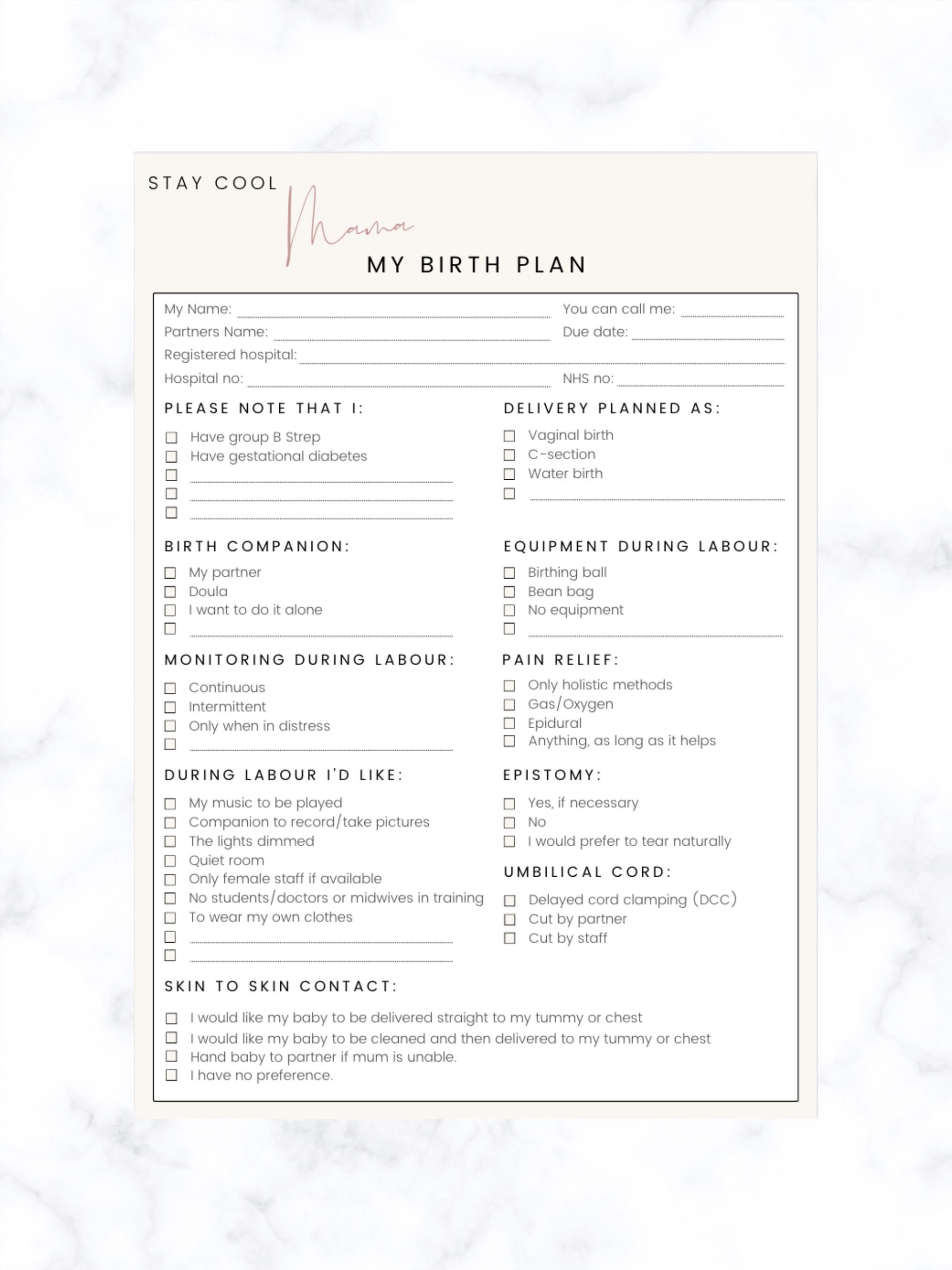 UK NHS Birth Plan & Hospital Bag Checklist - Neutral - Etsy