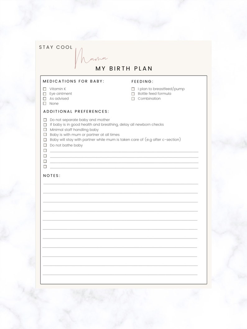 UK NHS Birth Plan & Hospital Bag Checklist Neutral - Etsy