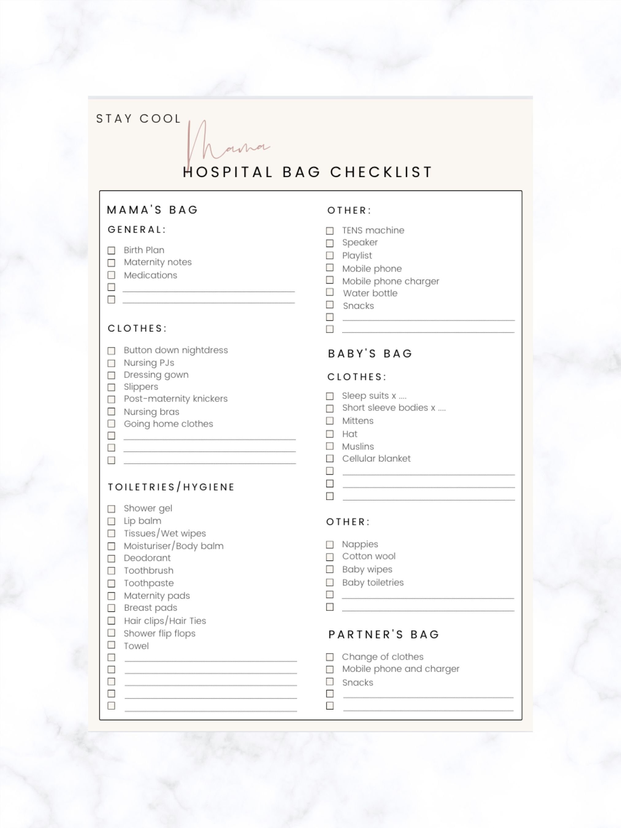 UK NHS Birth Plan & Hospital Bag Checklist - Neutral - Etsy