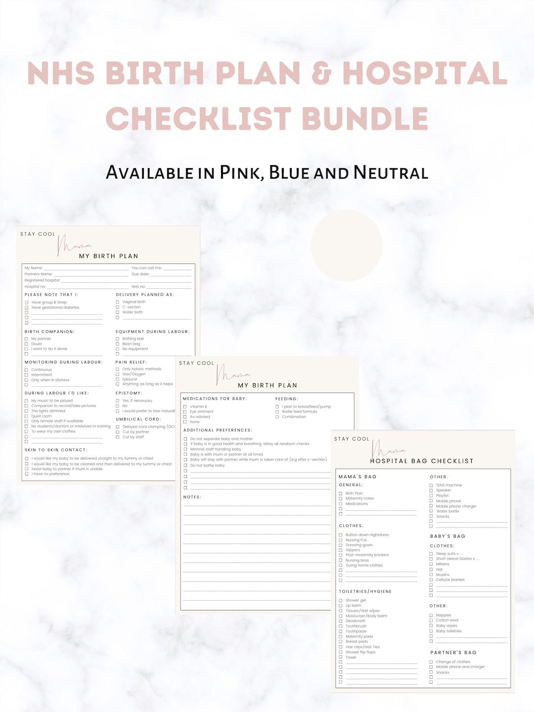UK NHS Birth Plan & Hospital Bag Checklist - Neutral - Etsy