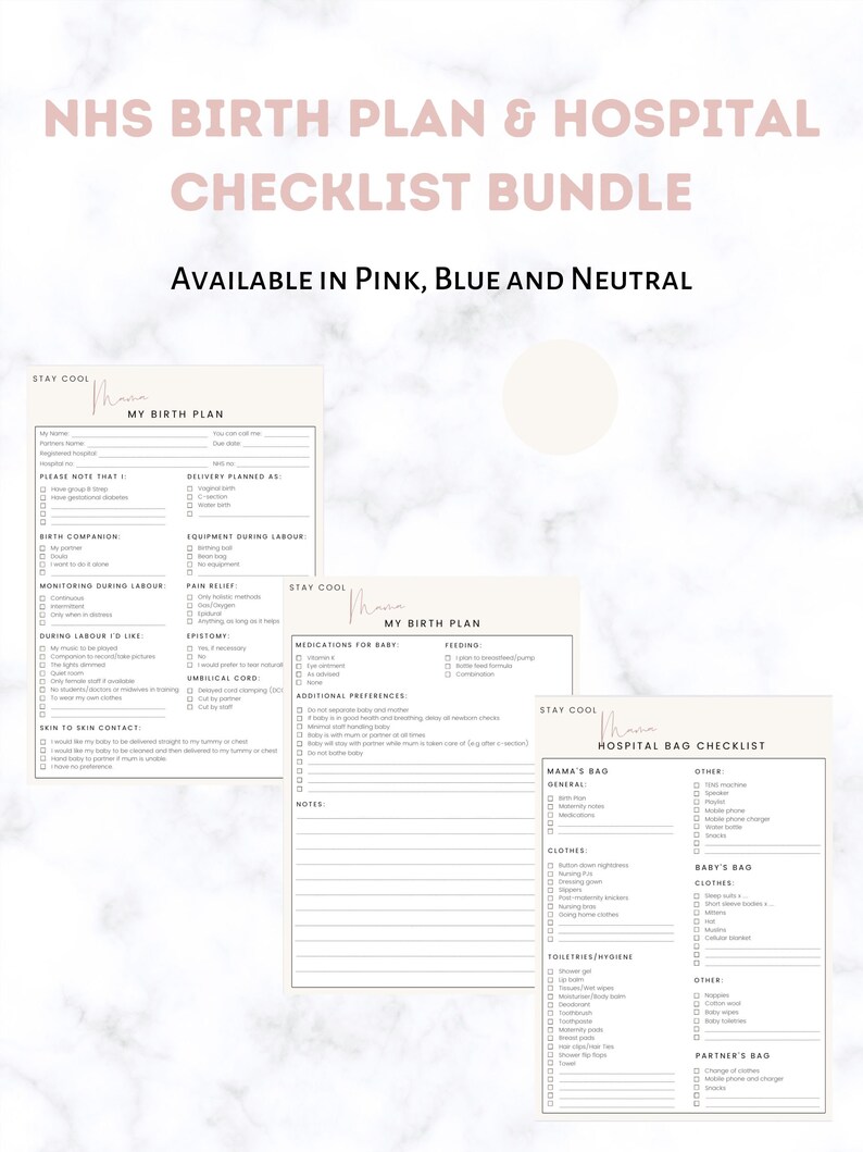 UK NHS Birth Plan & Hospital Bag Checklist - Neutral - Etsy