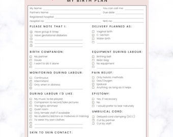 Nhs Birth Plan - Etsy