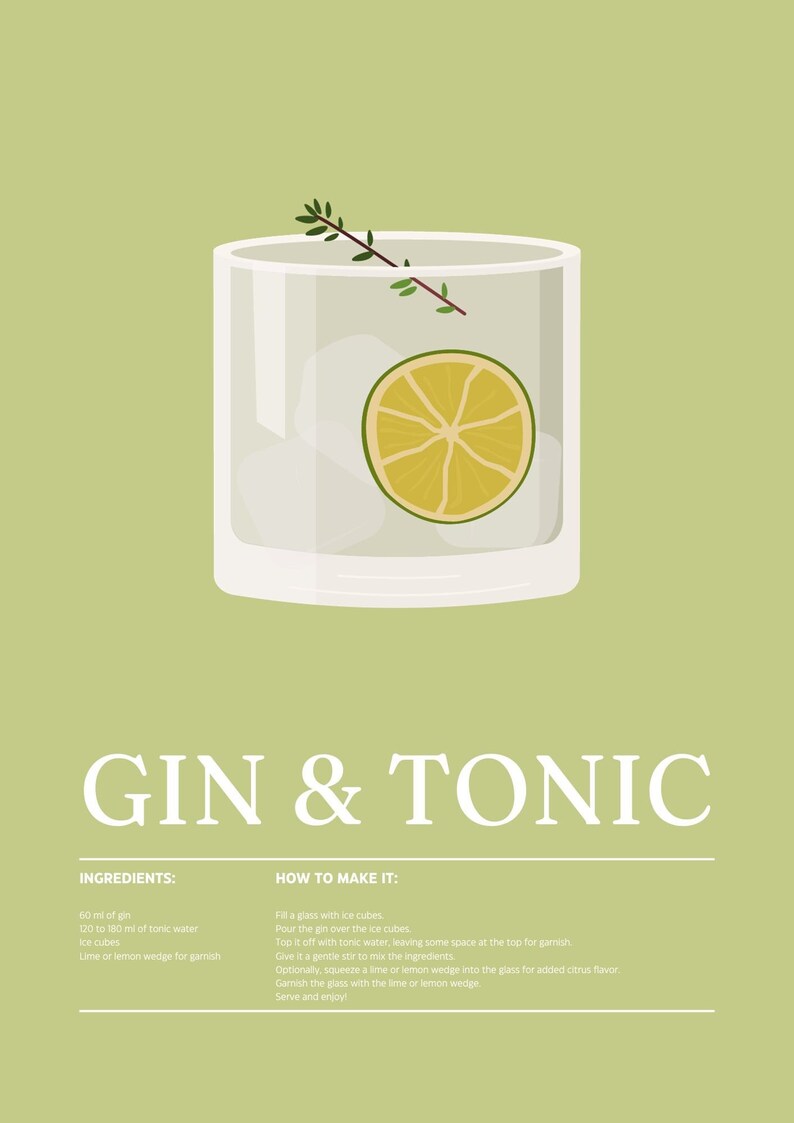 Gin & Tonic Cocktail Poster - Etsy