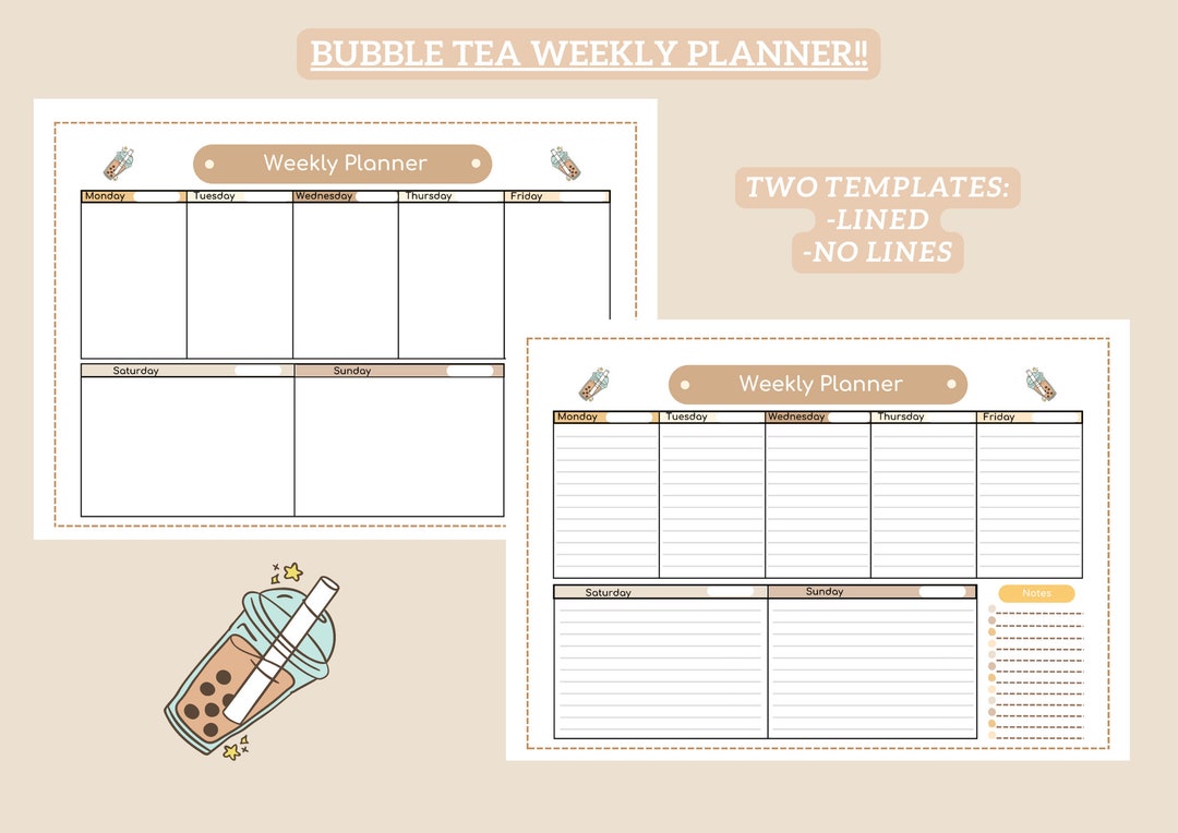 Bubble Tea Themed Weekly Planner - Etsy