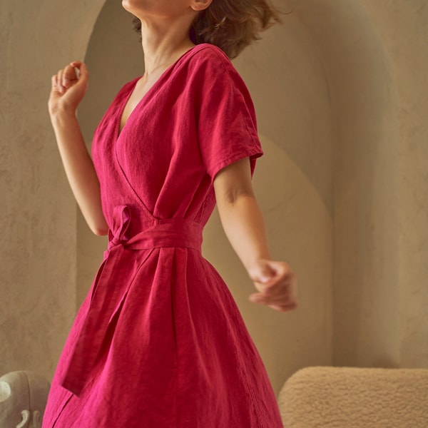 Linen Wrap Dress Etsy