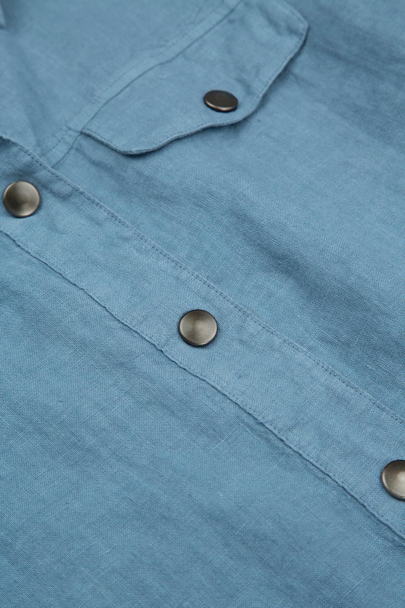 Blue Denim Linen Blazer, Snaps Button Linen Jacket, Collared Linen ...