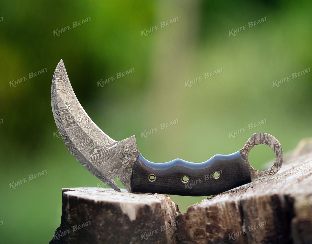 Handmade Karambit Damascus Steel Hunting Knife With Micarta Handle ...