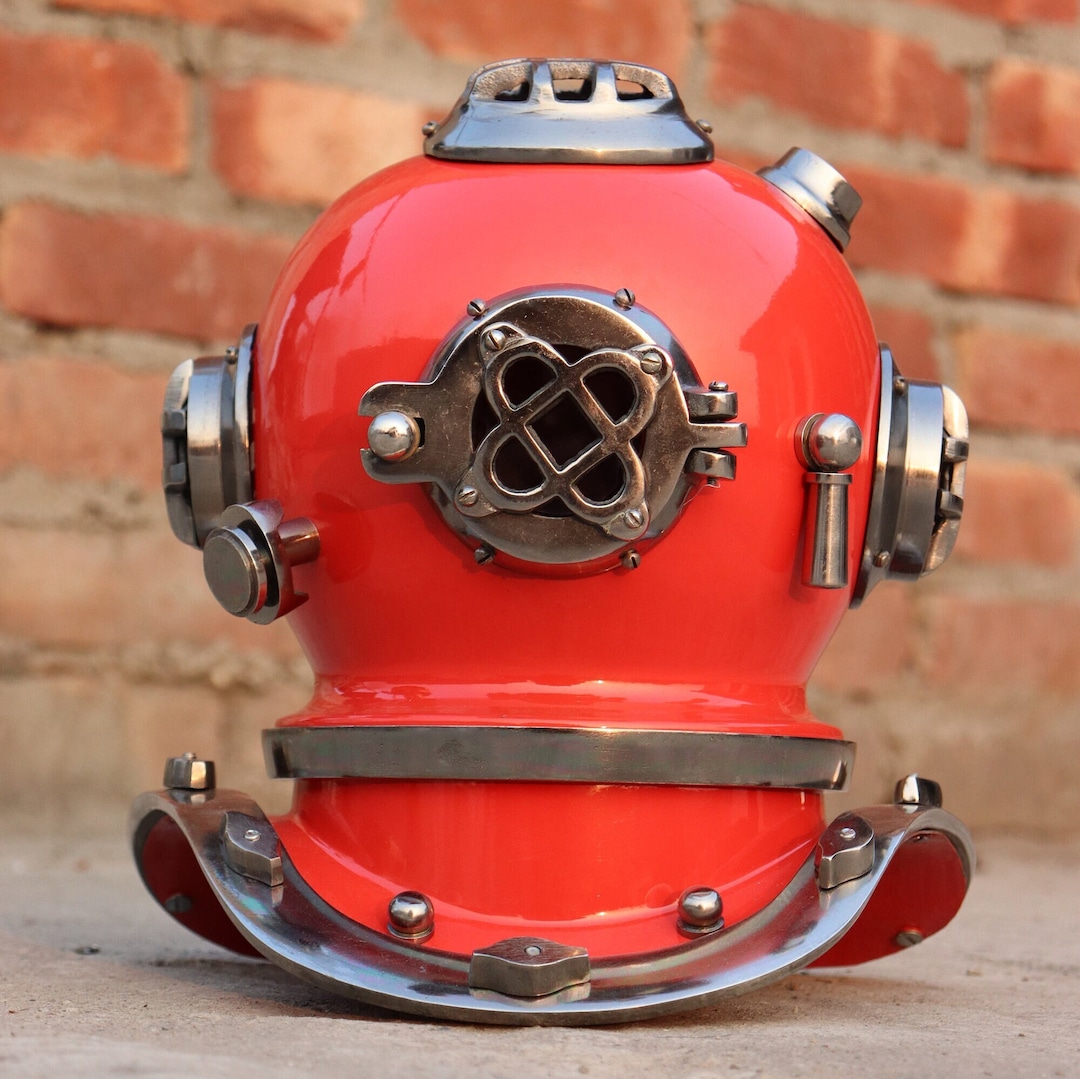 Divers Helmet 12" Miniature Red Diving Helmet for Home & Office Decor ...