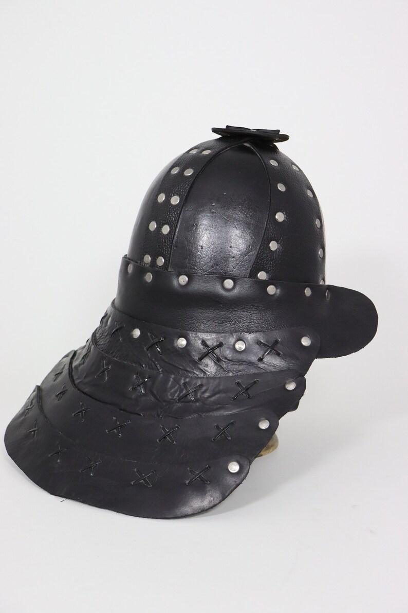 Leather Japanese Samurai Helmet Knight Reenactment Helmet Black ...