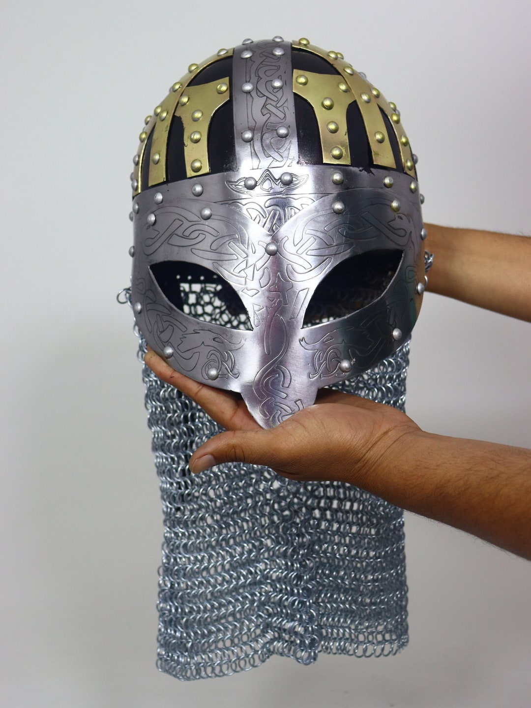 Medieval Gjermundbu Black Helmet Viking Warrior Helmet Cosplay and ...