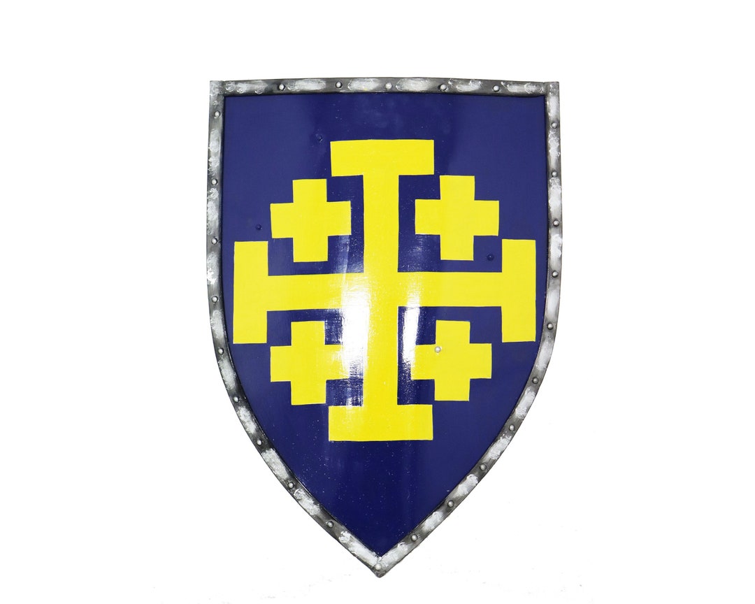 Medieval Battle Warrior Yellow and Blue Shield | Made of 20 Gauge Steel ...